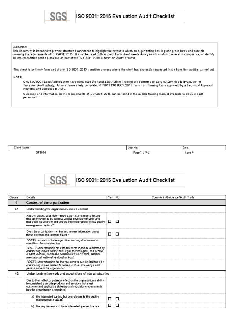 ISO 9001:2015 Audit Checklist Guide | PDF | Iso 9000 | Audit