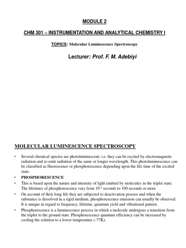 CHM 301 - Instrumentation and Analytical Chemistry I: Lecturer: Prof. F. M. Adebiyi | PDF ...