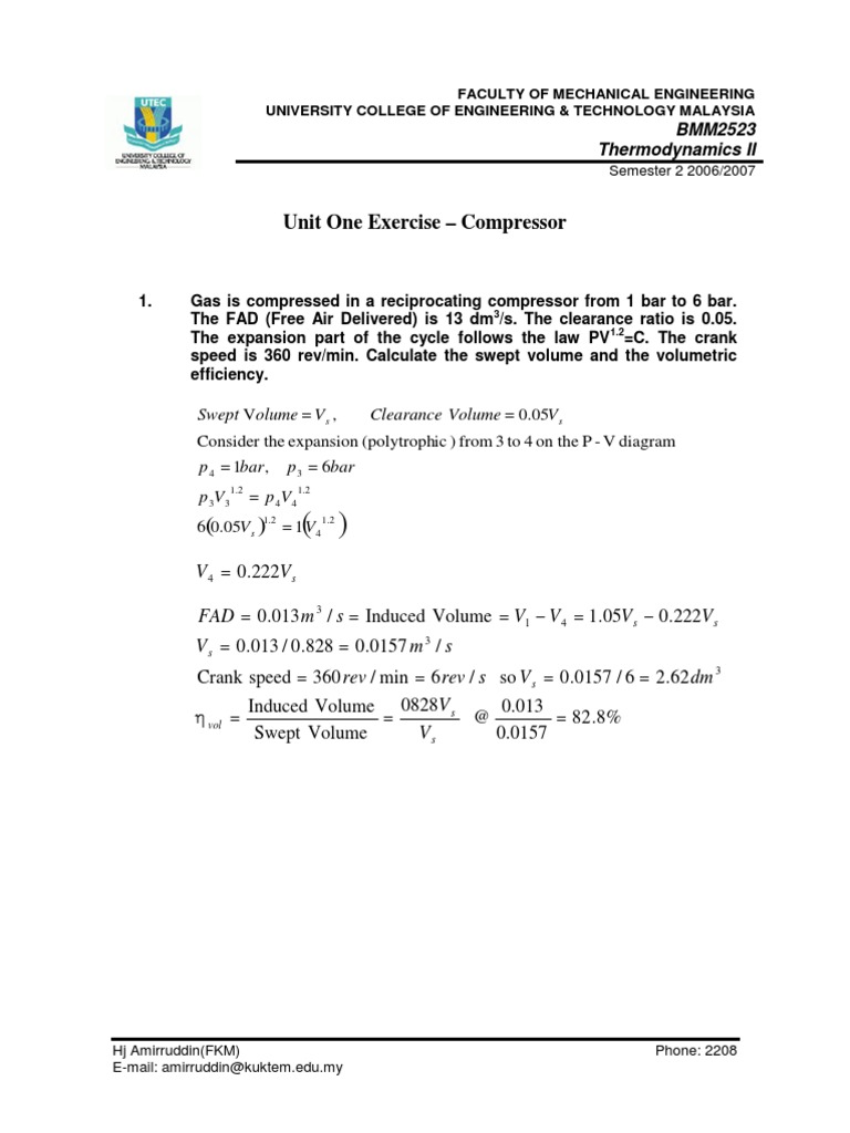 Compressor Volumetric Efficiency Calculations | PDF | Energy Technology ...