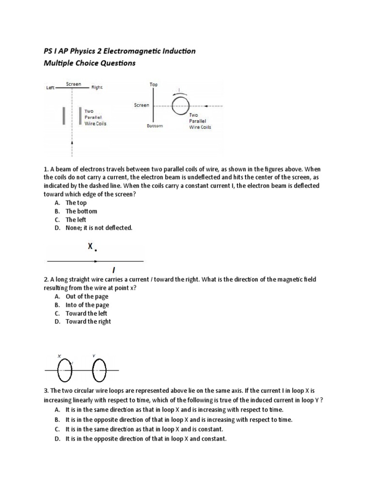 Electromagnetic Induction MCQs for AP Physics | PDF | Magnetic Field ...