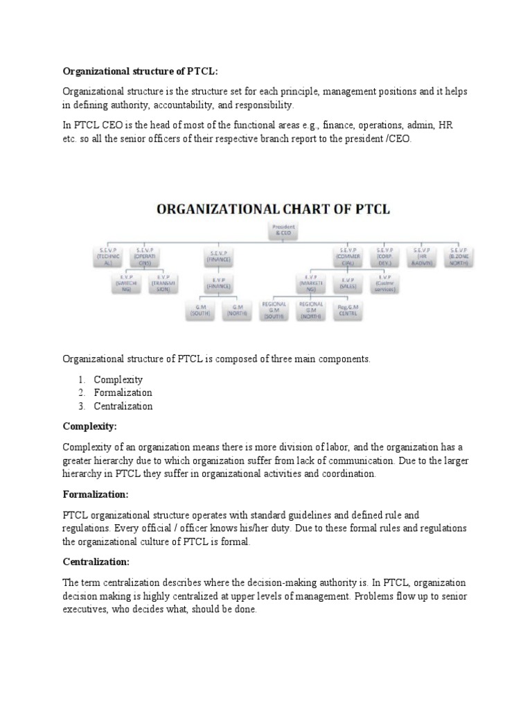 Organizational Structure of PTCL | PDF | Organizational Structure | System