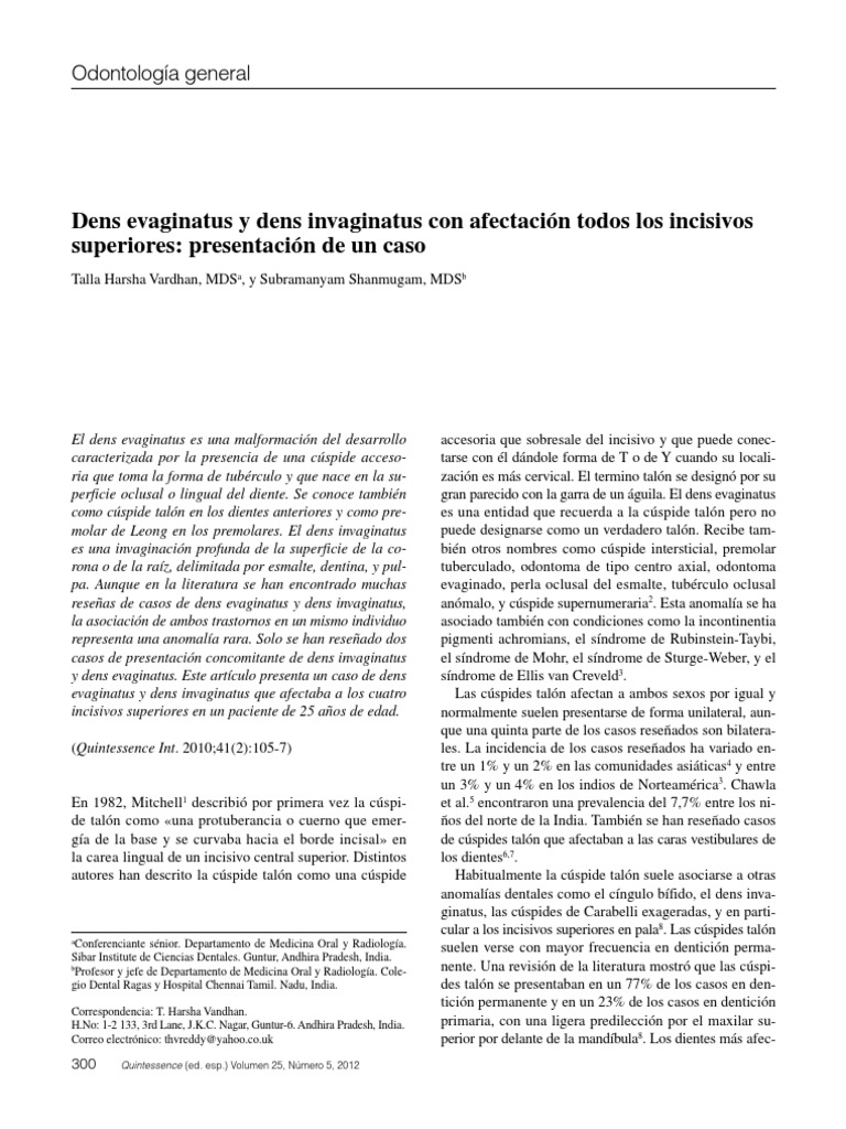Dens Evaginatus y Dens Invaginatus Con Afectación Todos Los Incisivos ...
