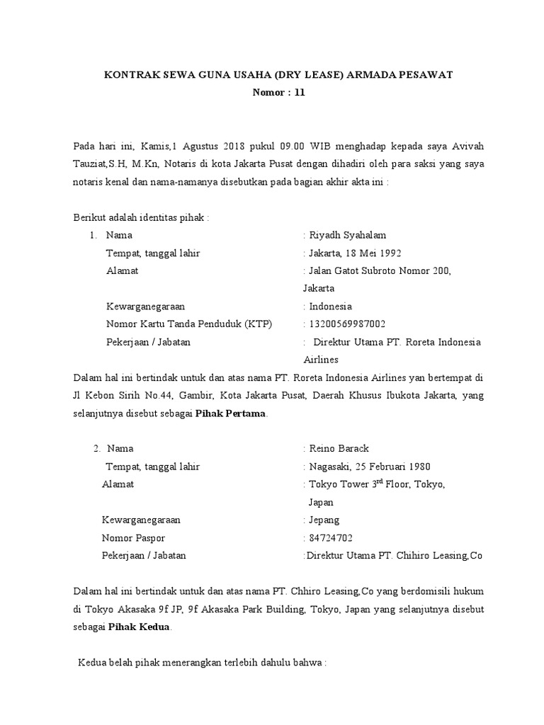 Kontrak Dry Lease Armada Pesawat | PDF | Hukum