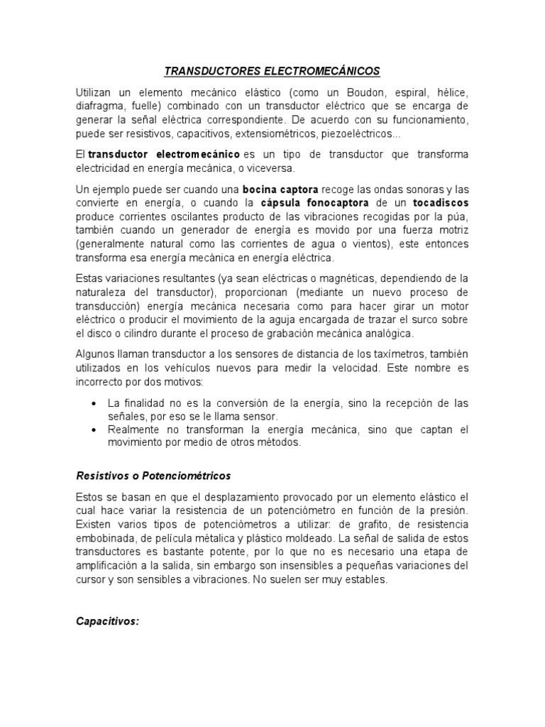 Tipos de Transductores Electromecánicos | PDF | Piezoelectricidad | Cristal