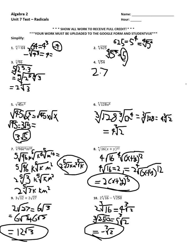 Radicals Unit Test 2021 | PDF | Equations | Mathematical Objects