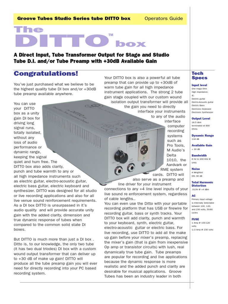 Ditto Manual File Rev 2 | PDF | Amplifier | Vacuum Tube
