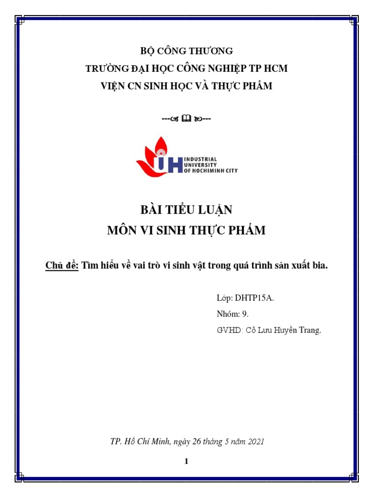 Nhóm 9 - Tiểu luận tìm hiểu về vai trò của VSV trong sản xuất bia. | PDF