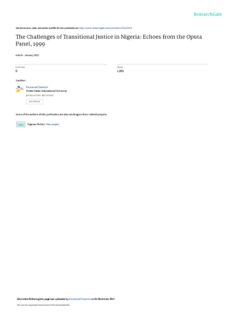 ZWANBIN, Emmanuel. The Challenges of Transitional Justice in Nigeria ...