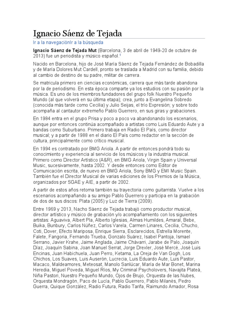 Ignacio Sáenz de Tejada: Músico y Periodista | PDF | Músicos | Músicos ...