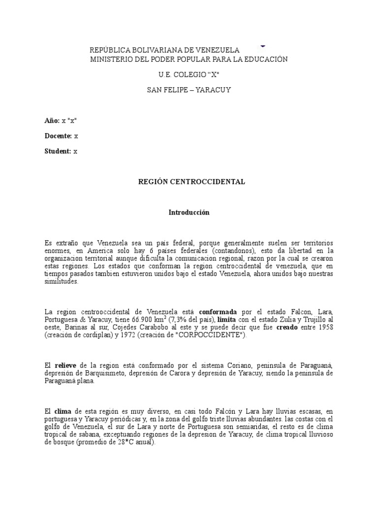 Region Centro-Occidental de Venezuela | PDF | Venezuela | Geografía Física