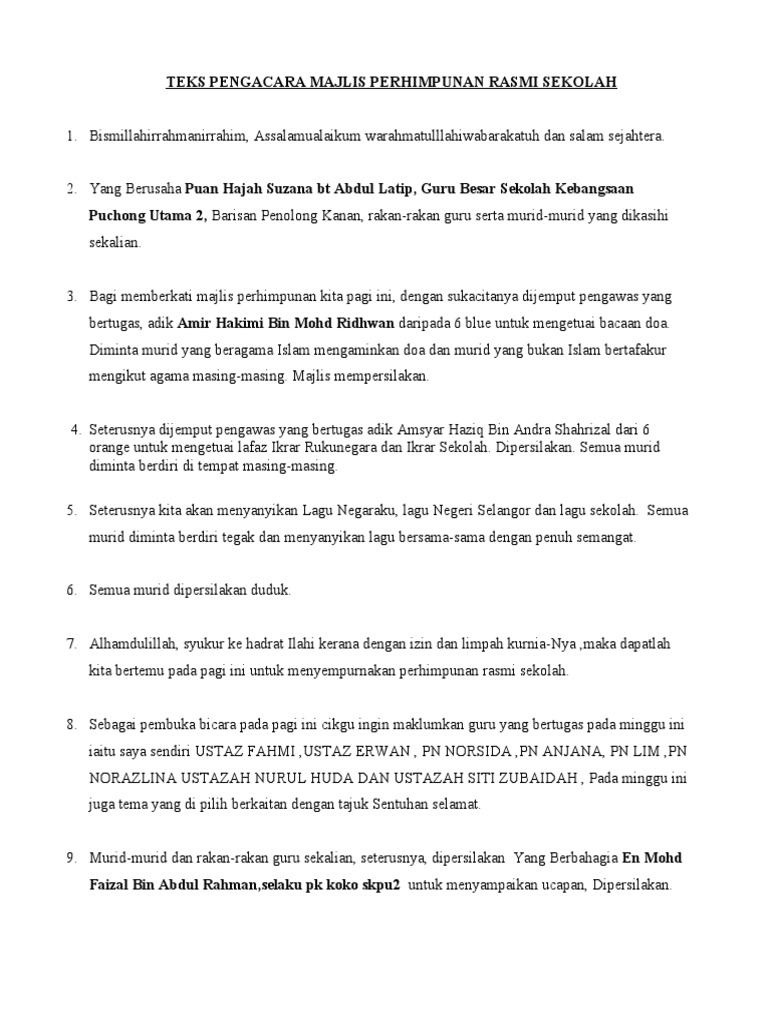 Teks Pengerusi Majlis Perhimpunan Rasmi Sekolah | PDF