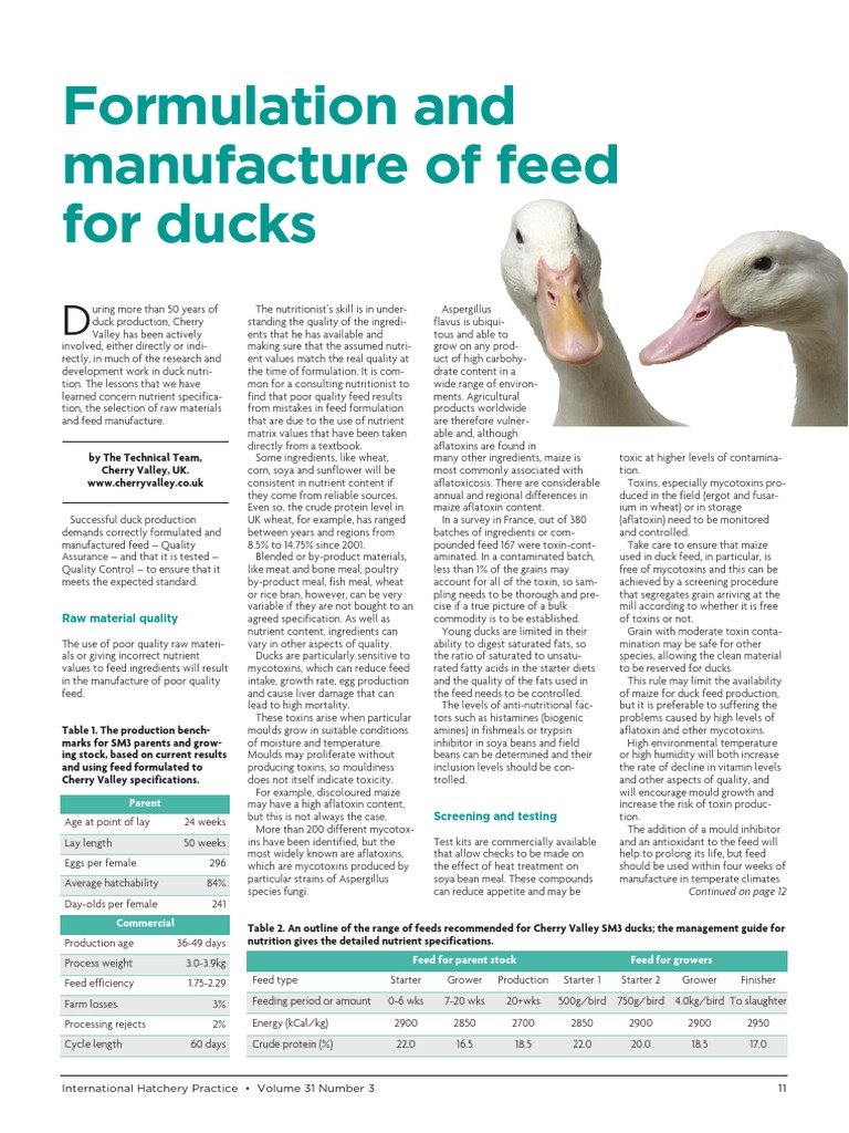 Formulation and Manufacture of Feed For Ducks: Raw Material Quality ...