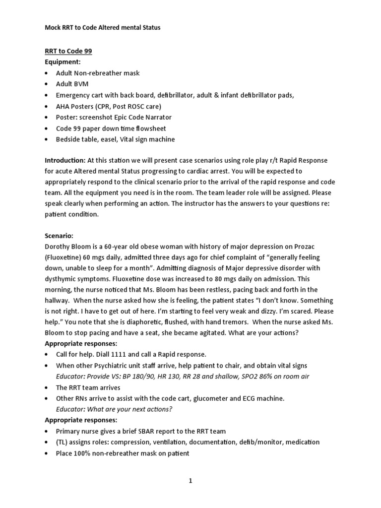 Mock RRT To Code | PDF | Physiology | Clinical Medicine