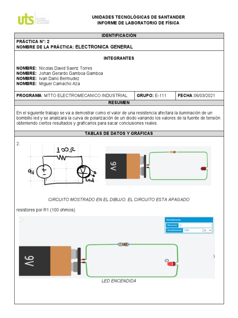 Taller Practica 2 | PDF | Diodo emisor de luz | Diodo