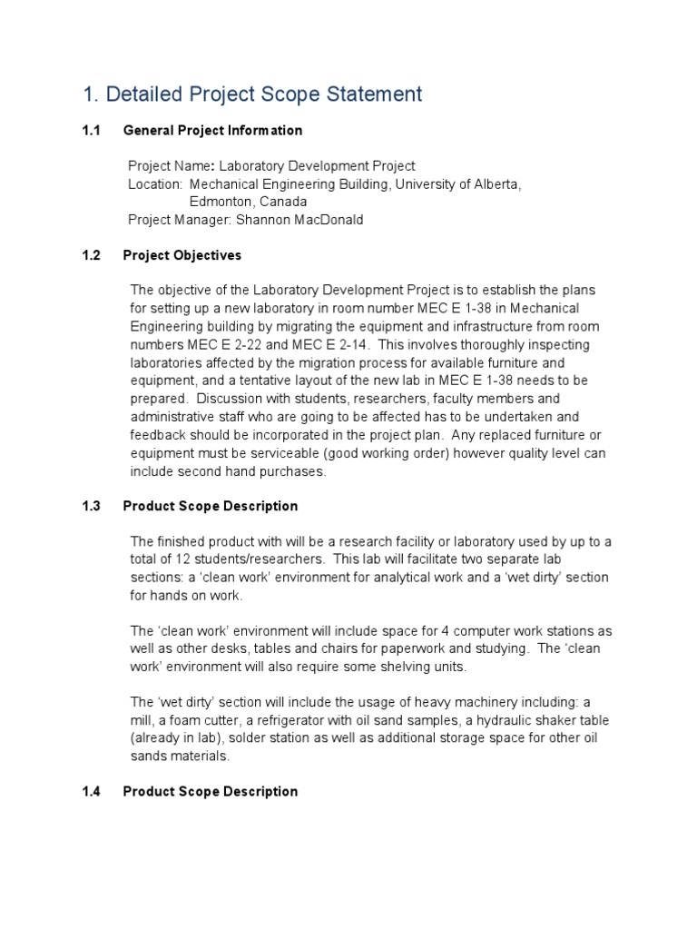 Detailed Project Scope Statement Laboratories Project Management