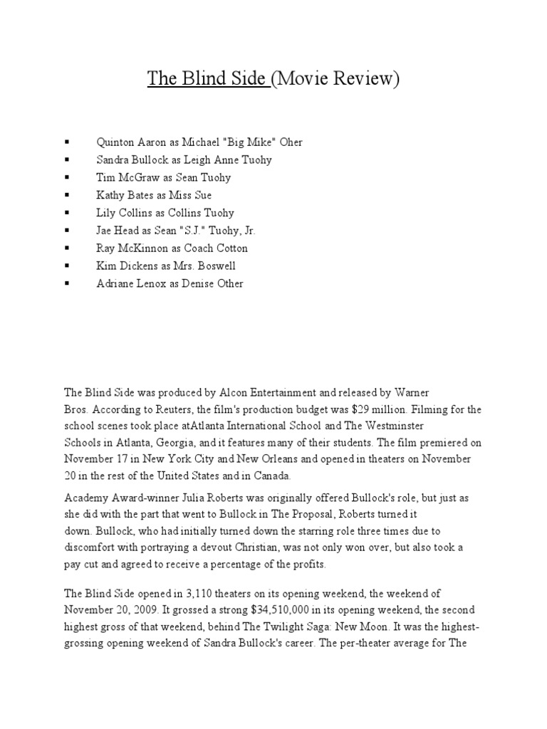 The Blind Side (Movie Review) | PDF