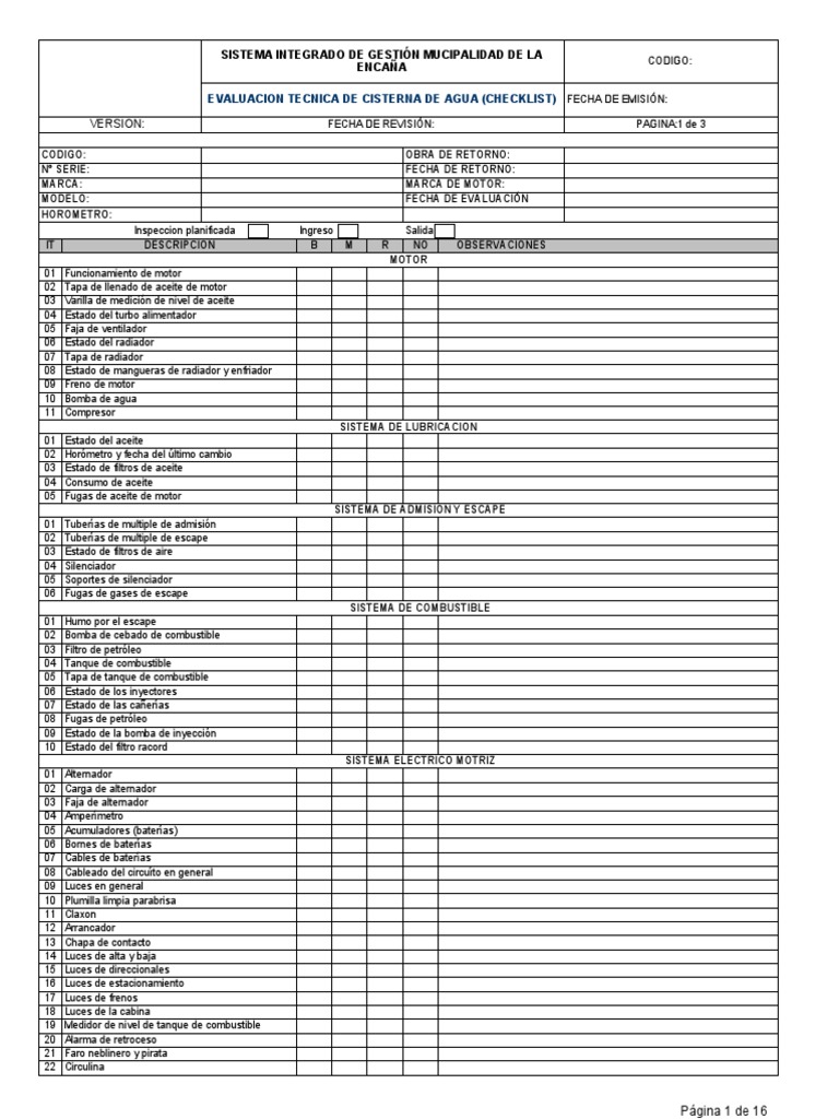 FO-MT-26 Checklist-Camion Cisterna | PDF | Turbocompresor | Inyección de combustible