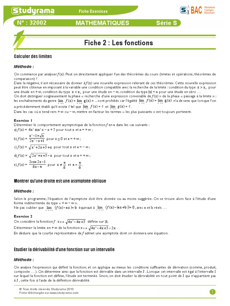 Exercice Maths S 02 | PDF | Fonction (Mathématiques) | Asymptote