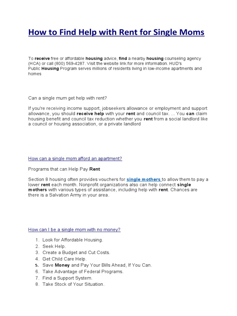How To Find Help With Rent For Single Moms | PDF | Single Parent ...