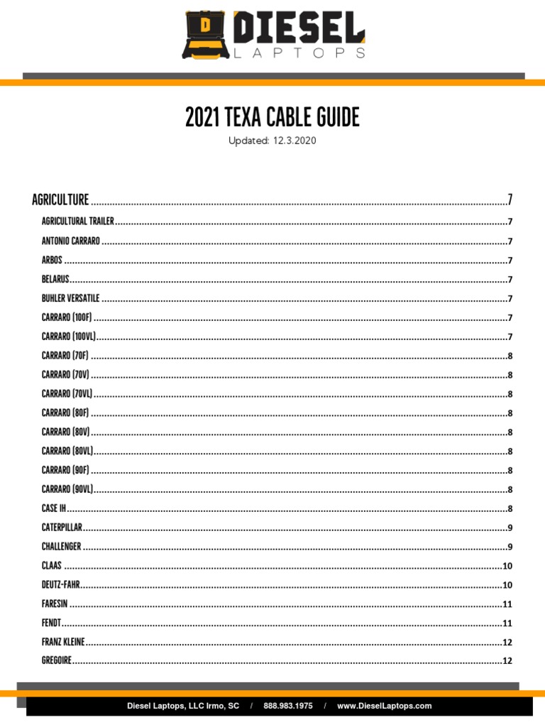 2021 TEXA Cable Guide by Machine | PDF | Tractor | Motor Vehicle