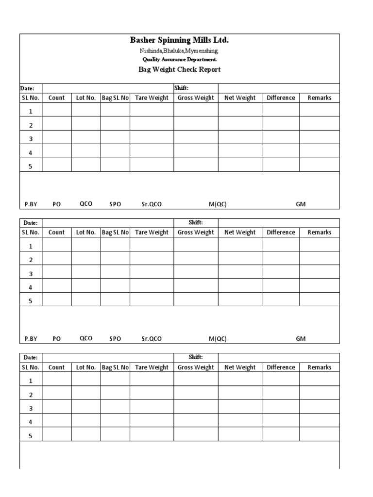 Bag Weight Check Report - QCD-Format-No.18 | PDF