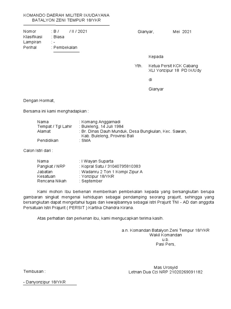 Surat Pengantar Persit | PDF