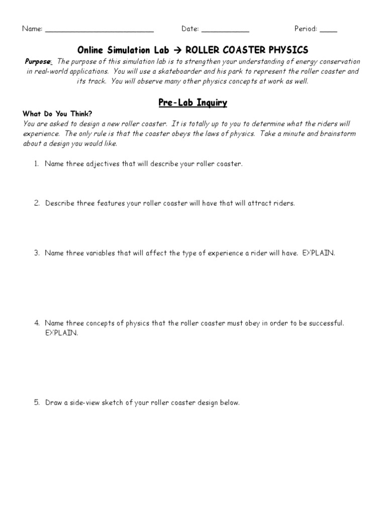 PhET Roller Coaster Physics Investigation | PDF | Friction | Force