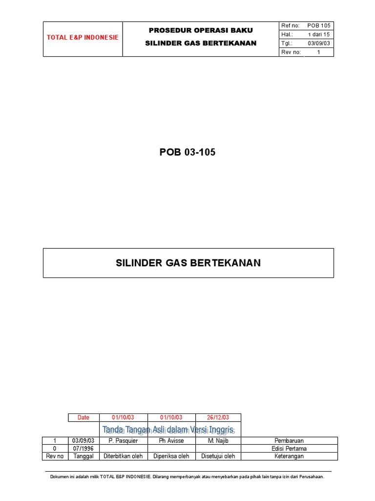 SOP 03-105, Silinder Gas Bertekanan | PDF