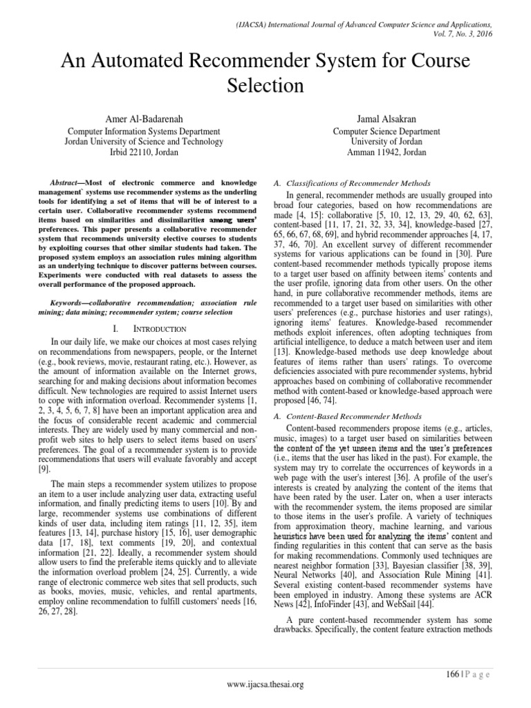 Paper 23-An Automated Recommender System For Course Selection | PDF ...