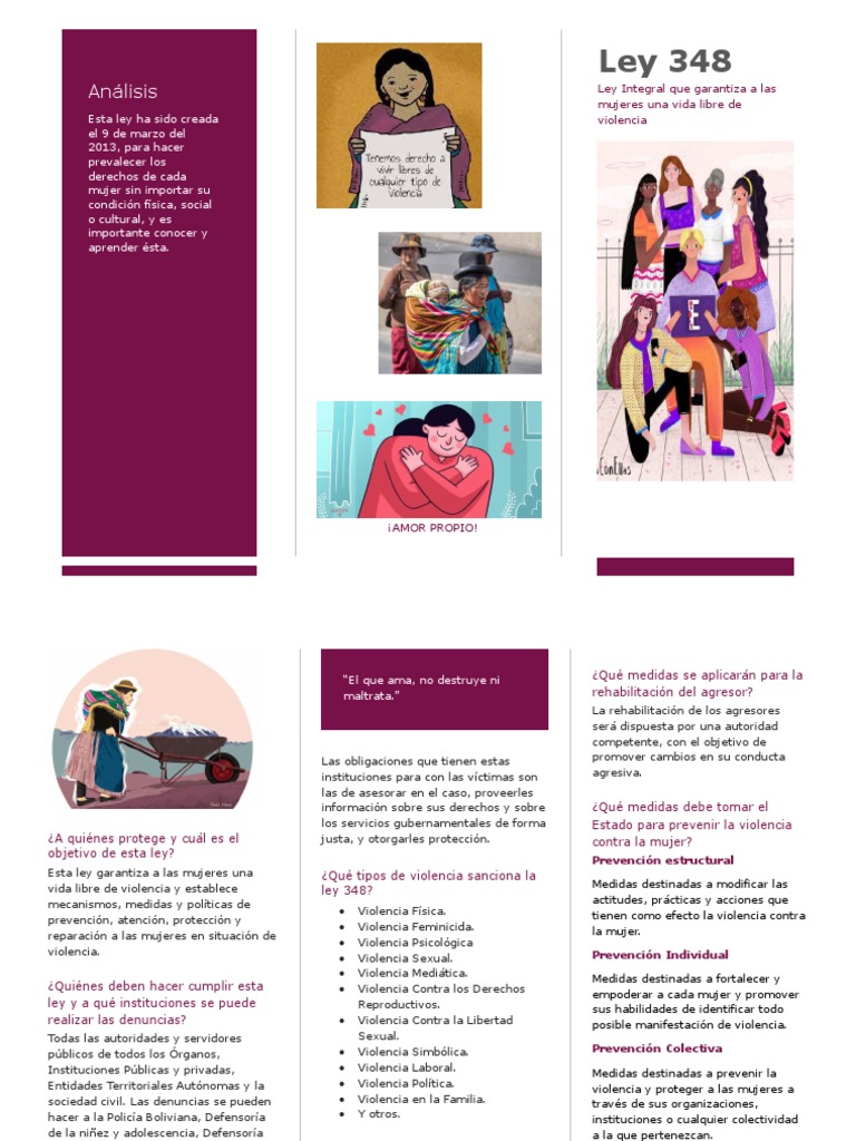 Tríptico de La Ley 348 (Bolivia) | PDF | La violencia contra las mujeres | Violencia
