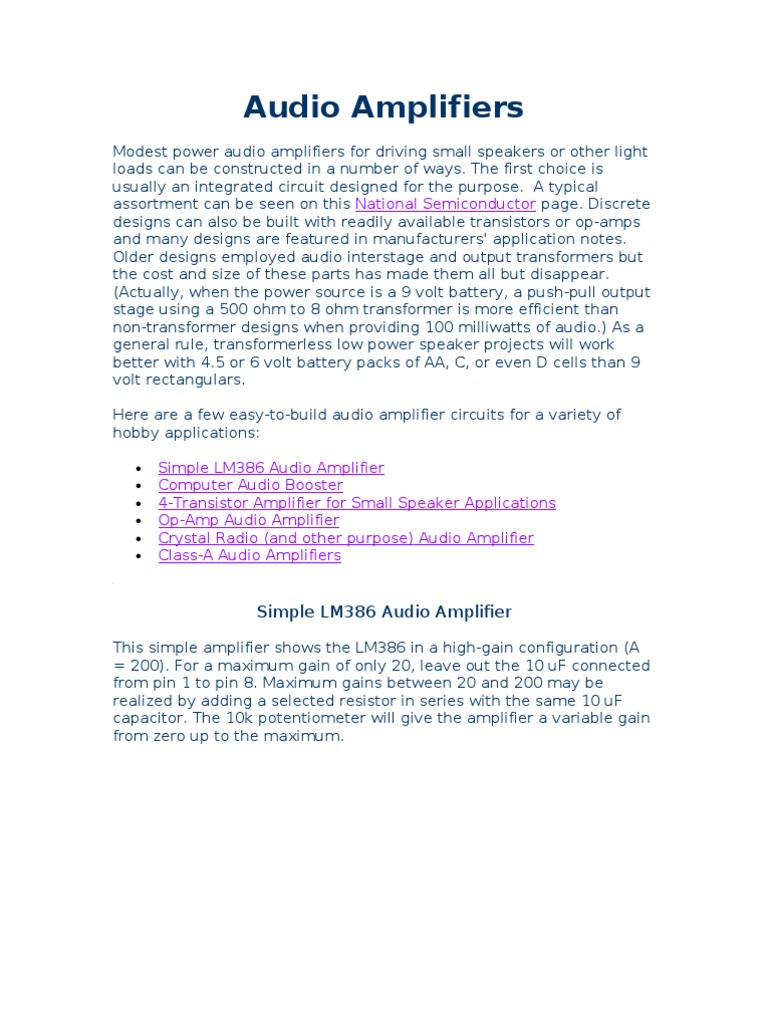 Audio Amplifiers | PDF | Amplifier | Operational Amplifier