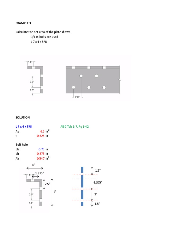 Calculate The Net Area of The Plate Shown 3/4 in Bolts Are Used L 7 X 4 ...