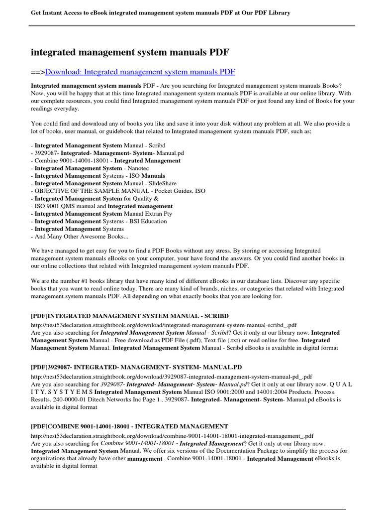 Integrated Management System Manuals | PDF
