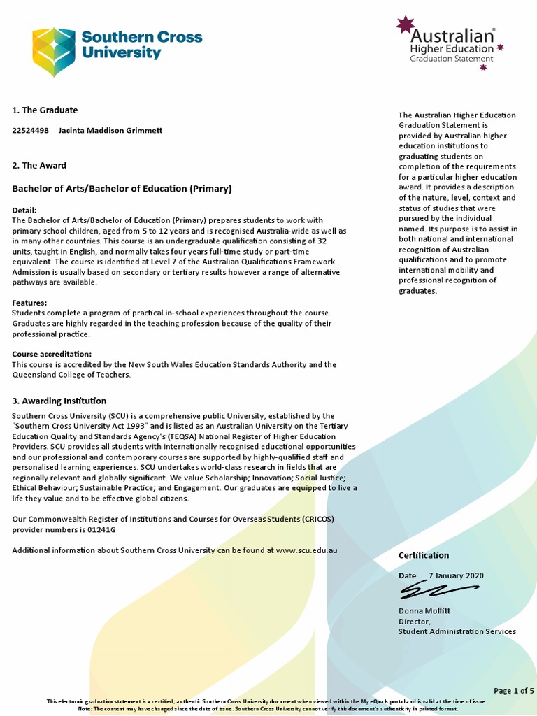 Australian Higher Education Graduation Statement | Download Free PDF ...