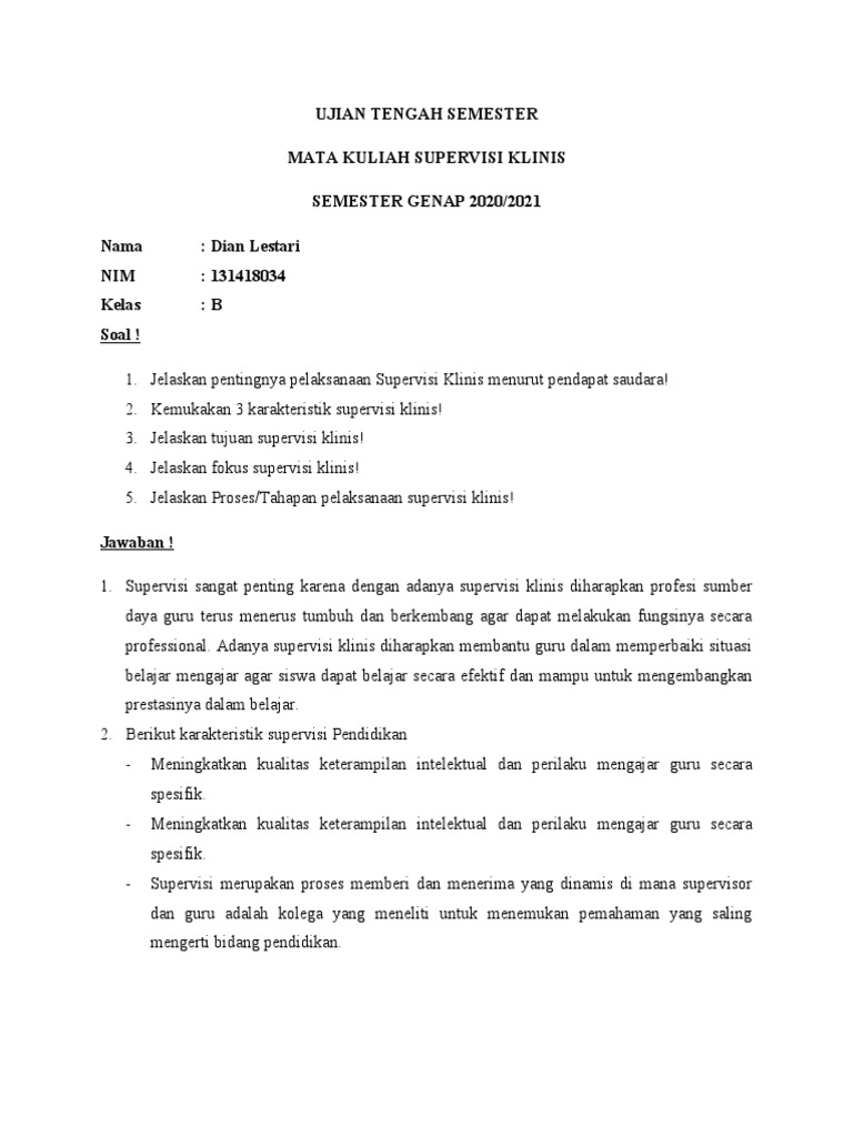 Ujian Tengah Semester Supervisi Klinis | PDF | Karier & Perkembangan ...