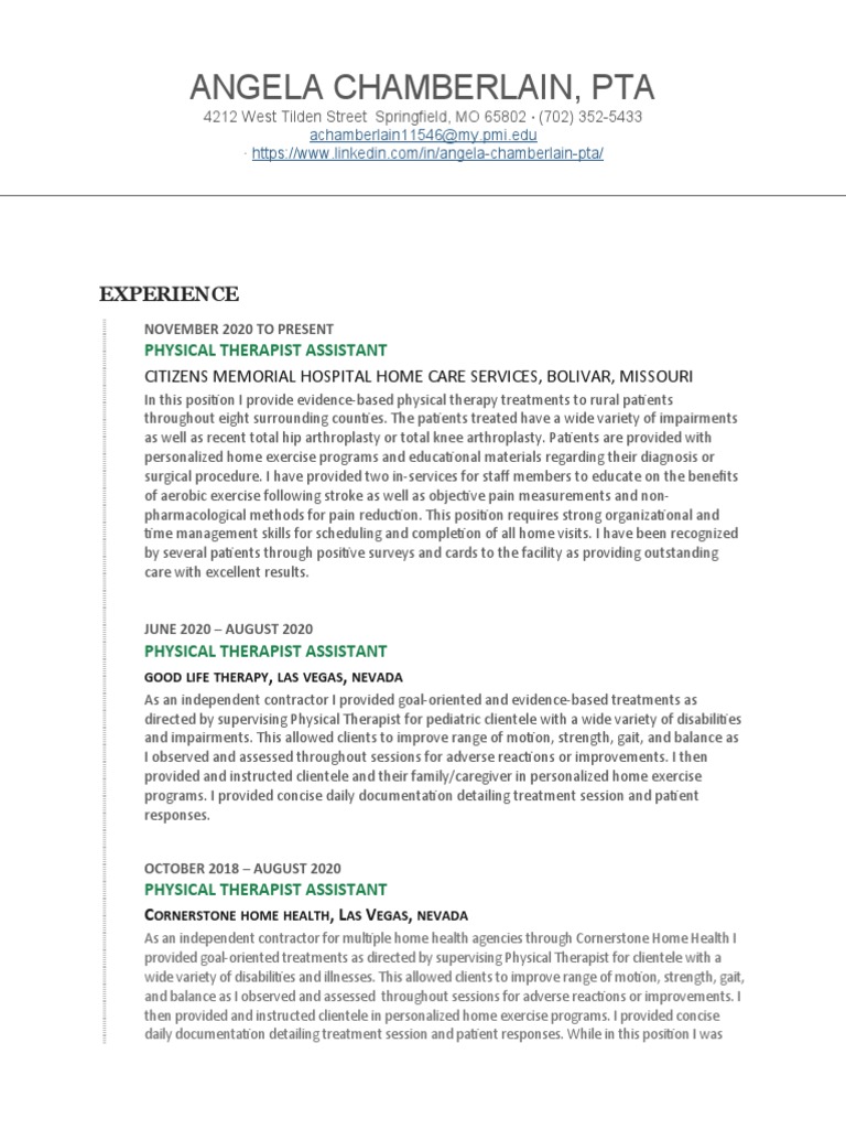 CV Angela | PDF | Physical Therapy | Clinical Medicine