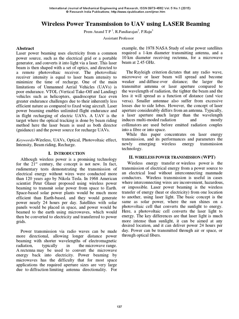 Wireless Power Transmission To UAV Using LASER Beaming 2015 | Descargar ...