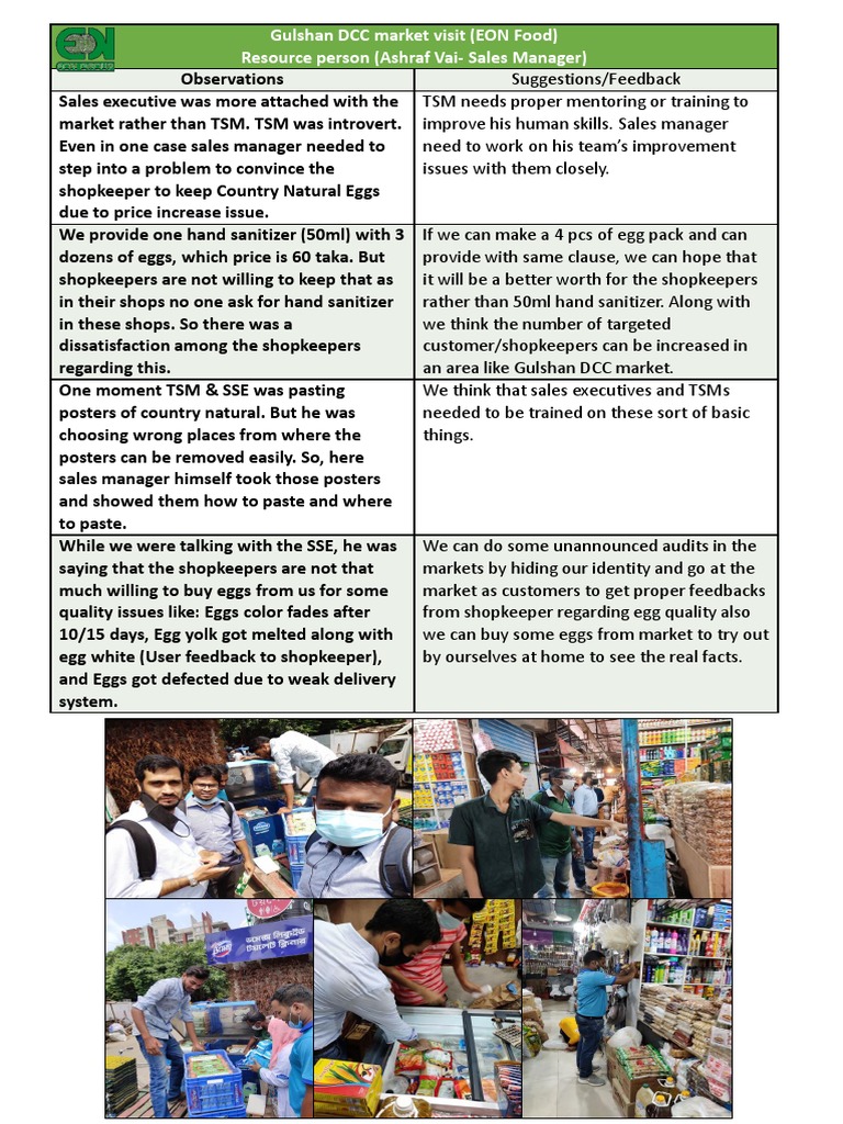 Field Visit Gulshan DCC Market - EON Food | PDF