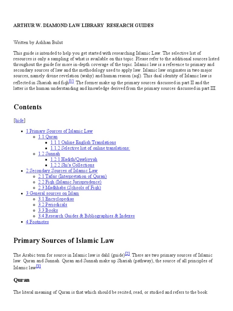 Islamic Law Research Guide | PDF | Hadith | Quran