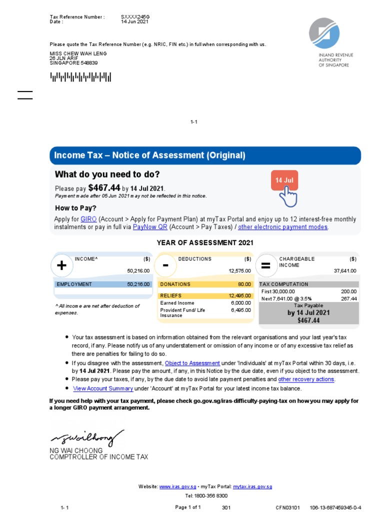 Income Tax - Notice of Assessment (Original) : What Do You Need To Do ...
