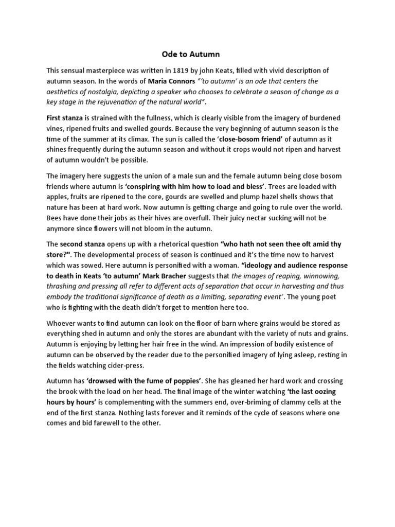 Ode To Autumn | PDF | Poetry