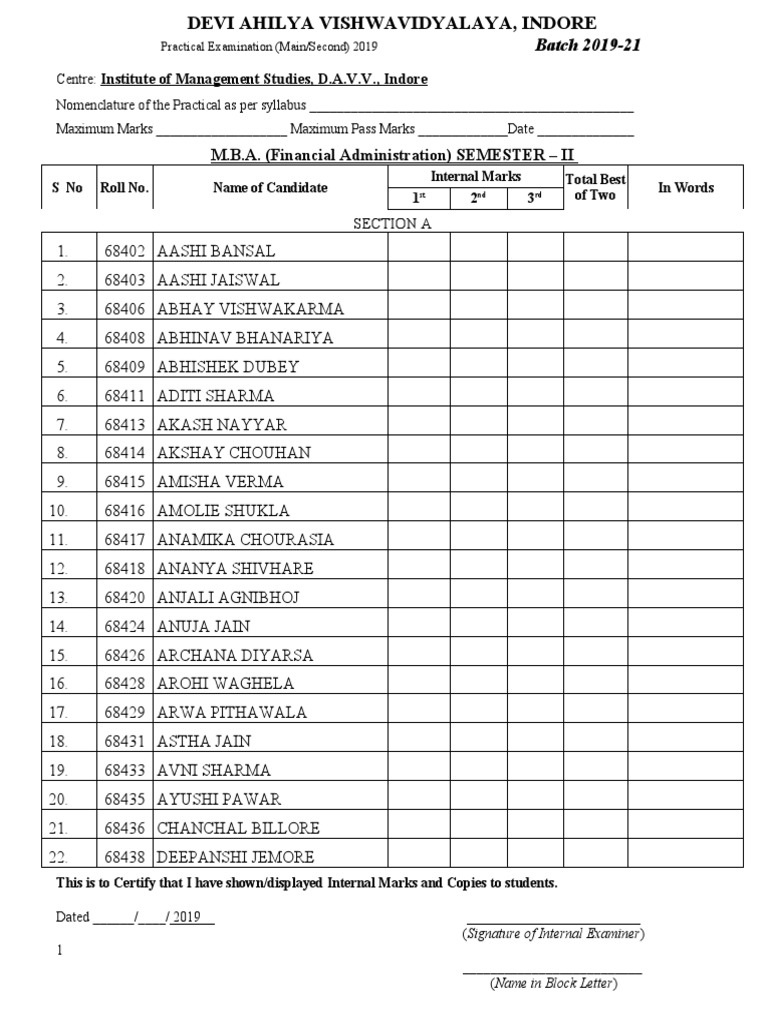 FA-III Internal 2020 Format For Marks | PDF