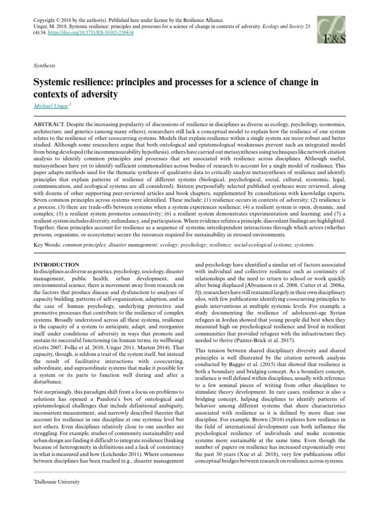 Ungar, M. 2018. Systemic Resilience: Principles and Processes For A ...