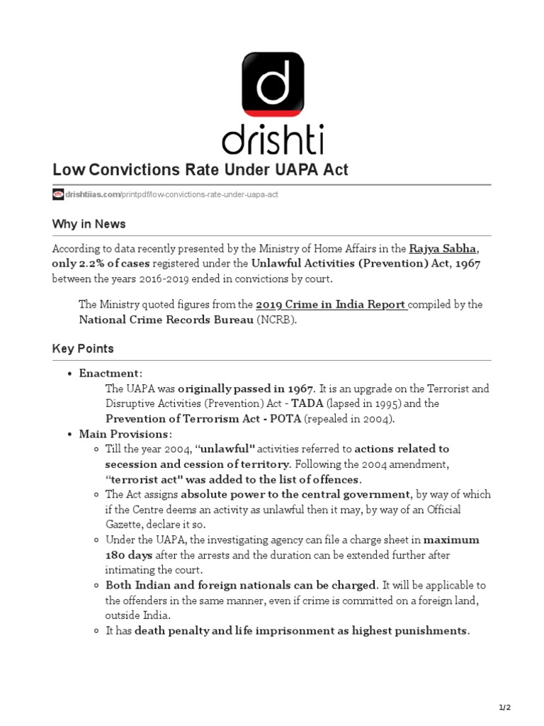 UAPA (Unlawful Activity Prevention Act) | PDF | Crime & Violence ...