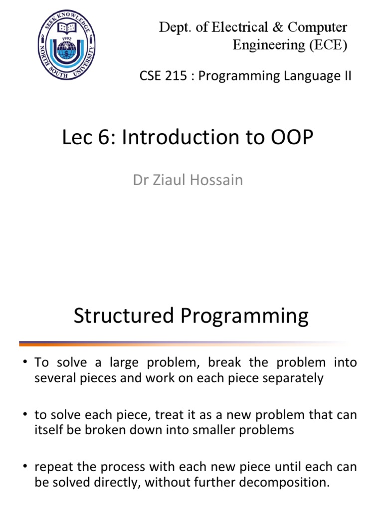 Lec 6: Introduction To OOP: DR Ziaul Hossain | PDF | Method (Computer Programming) | Component ...