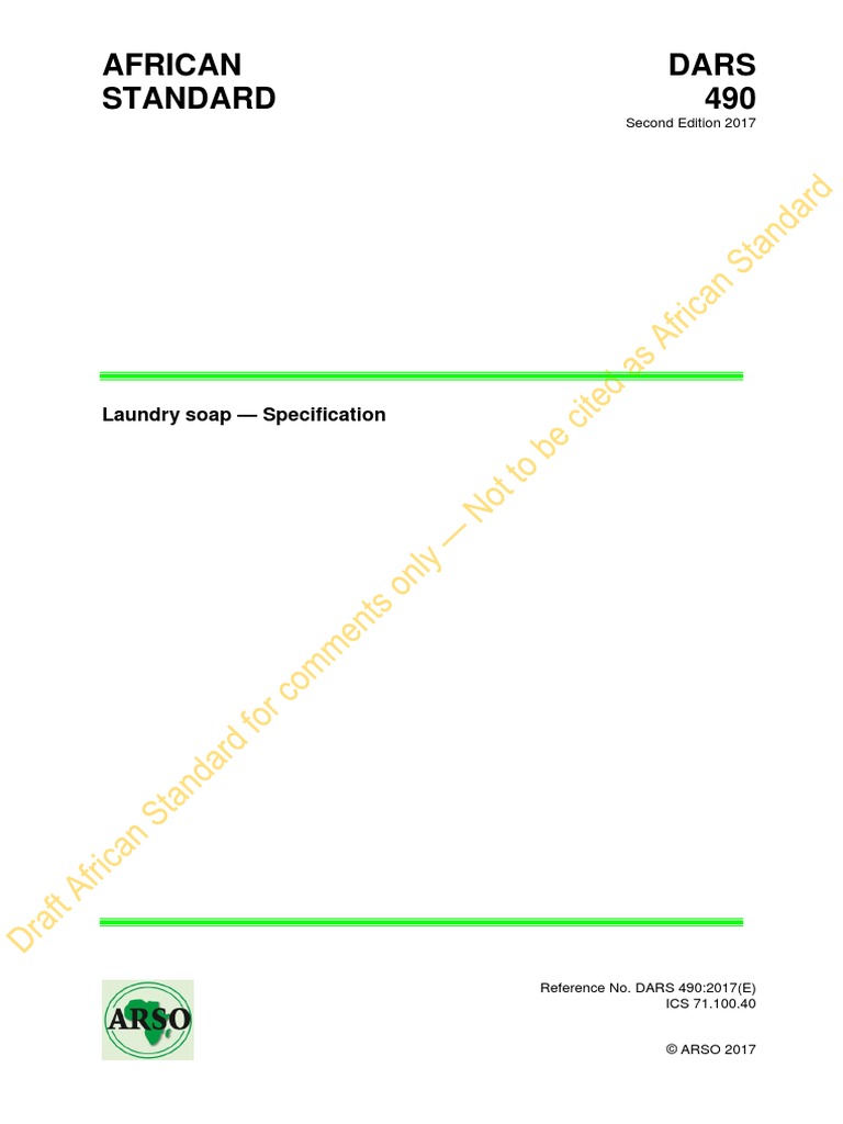 African Standard Dars 490: Laundry Soap - Specification | PDF | Sodium ...