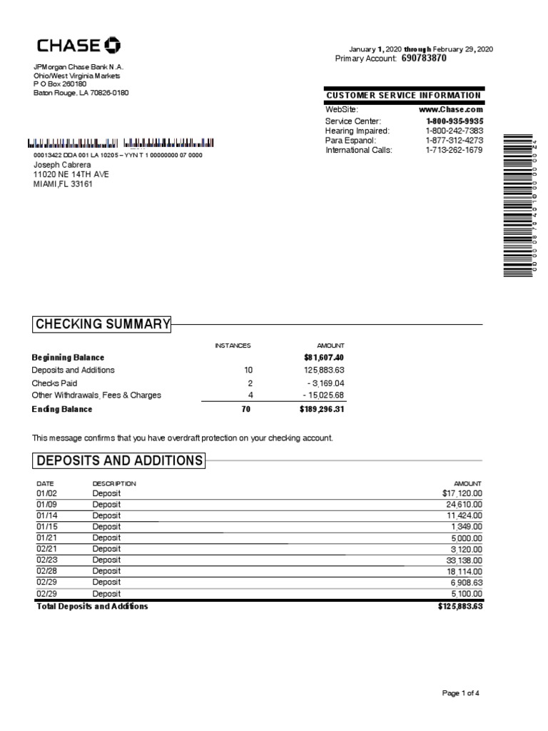 Chase Bank Statement Template