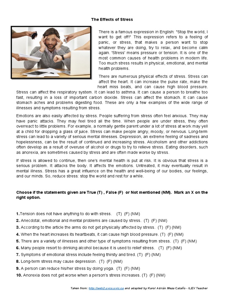 Stress Reading Task Reading Comprehension Exercises 105292 2 | PDF ...