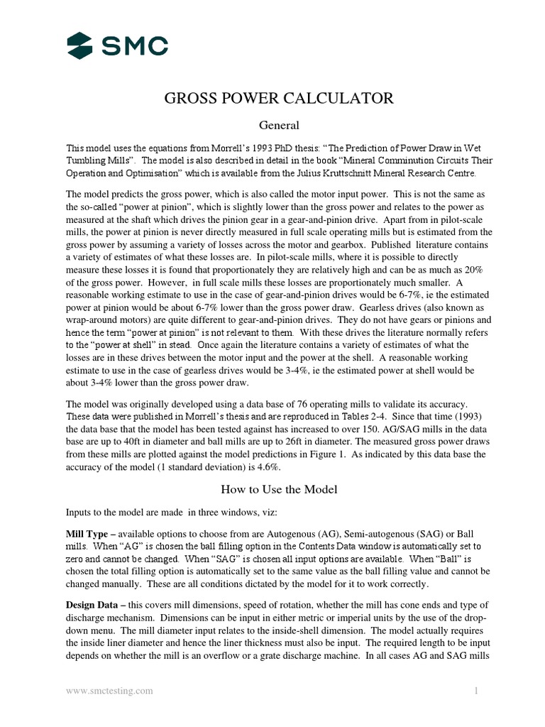 Gross Power Calculation Help | Download Free PDF | Mill (Grinding) | Nature