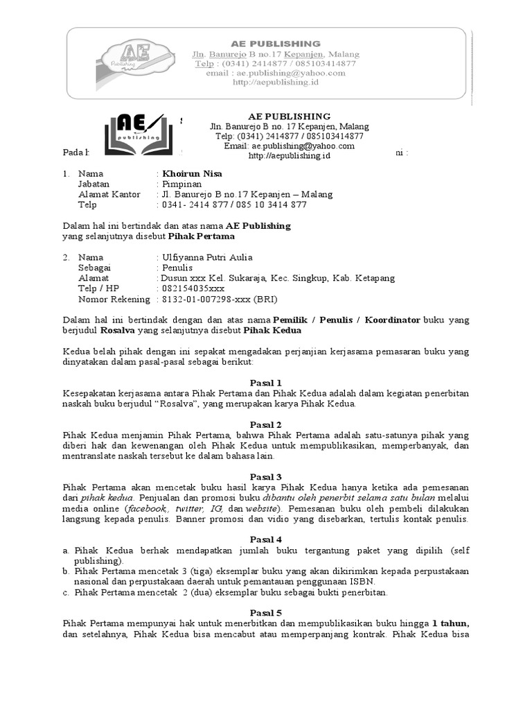 MoU Penulis Berbayar | PDF